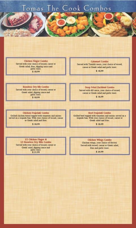 Menu - Tomas the Cook