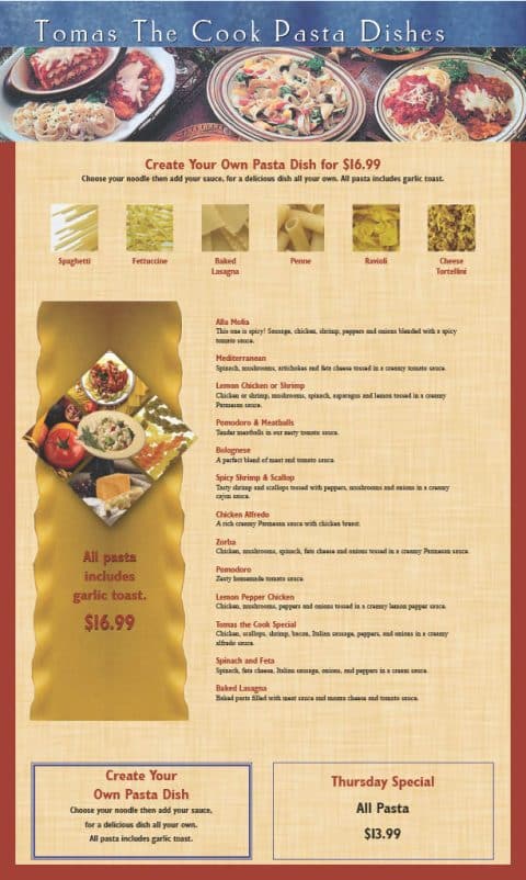 Menu - Tomas the Cook