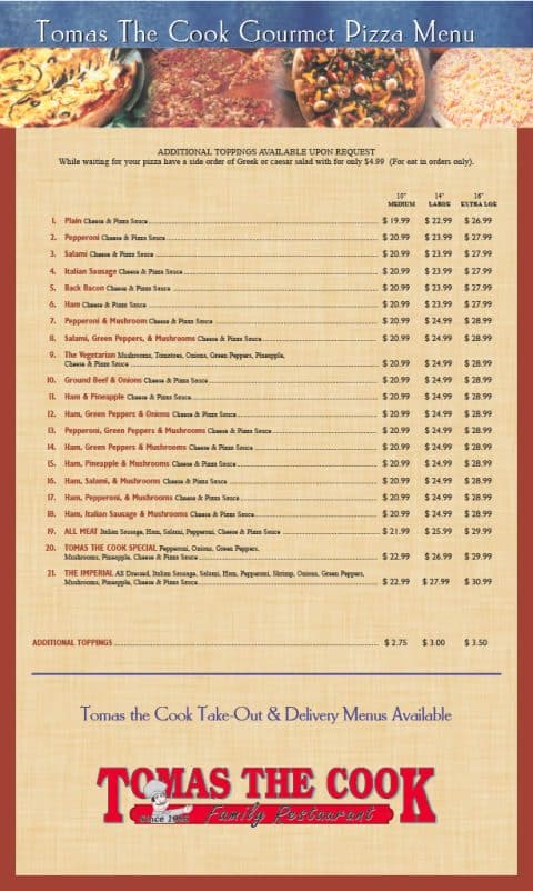 Menu - Tomas the Cook